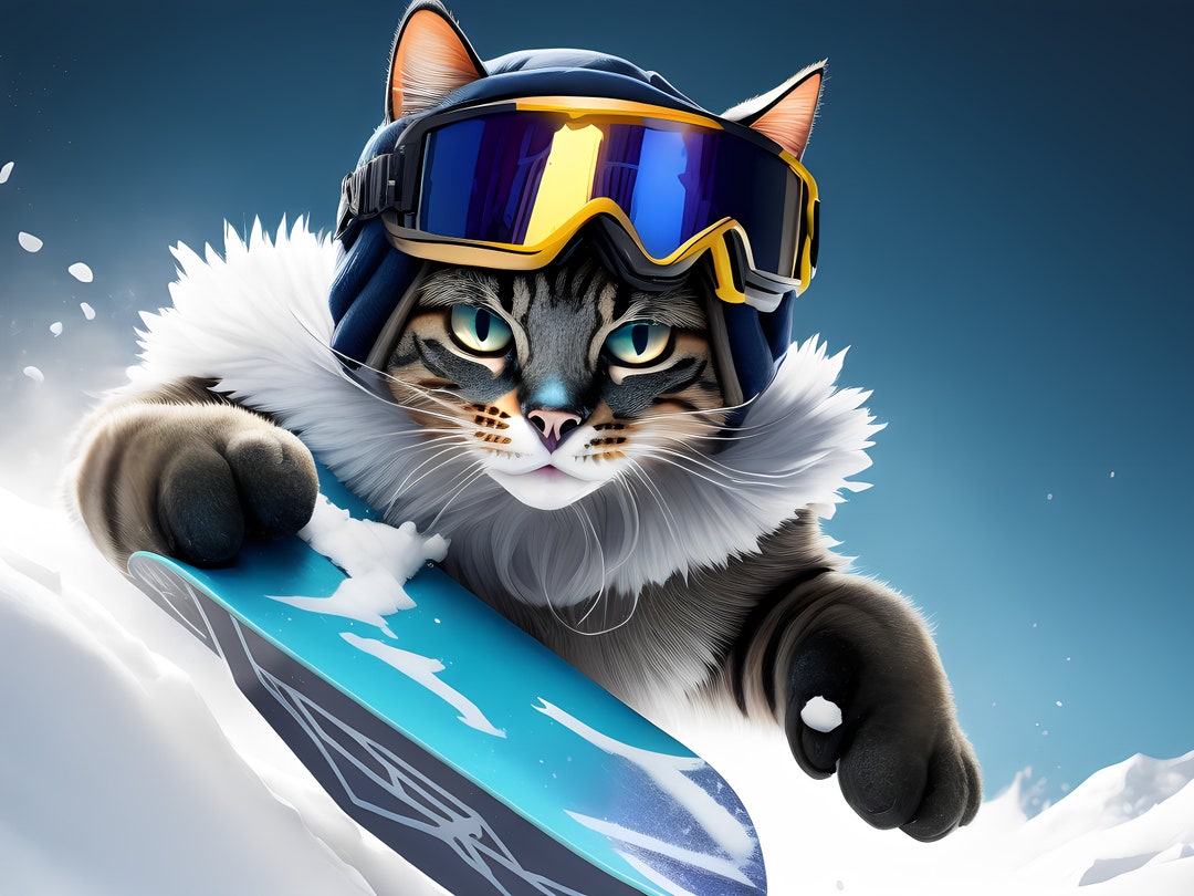 Snowboarding Cat Poster, High Resolution PNG, 300 DPI - Etsy