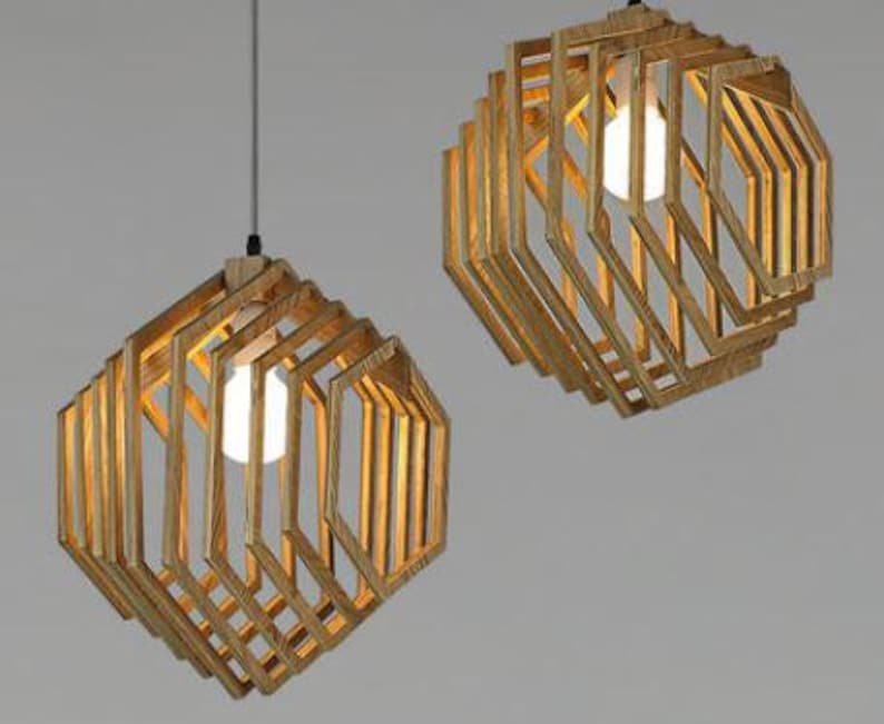 Geometric Wooden Pendant Lamp | Modern Hanging Light for 8mm Laser Cut ...