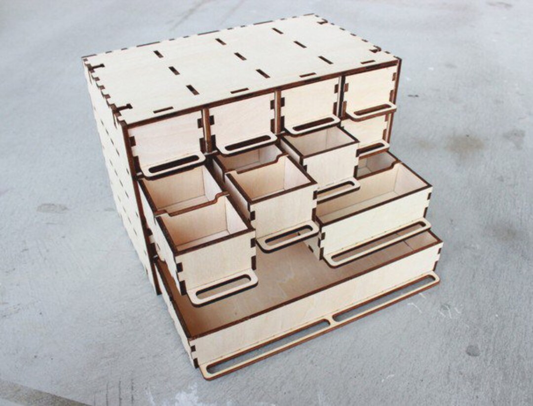 Laser Cut Organizer Box With Drawers SVG - DIY Wood Storage Box, No ...