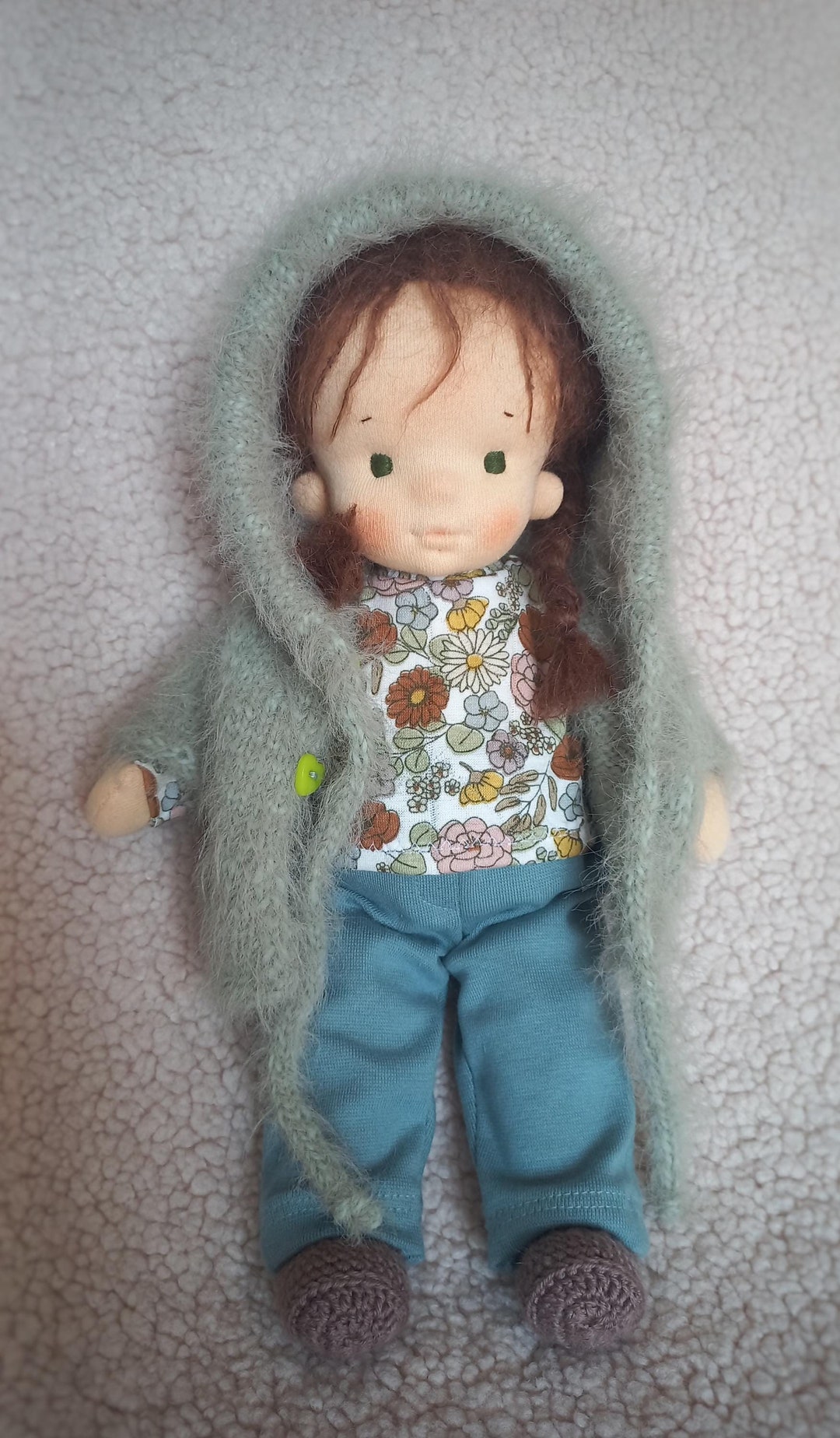 Handmade 14İnc / 36 Cm Doll With a Set of Clothes and %100 Mohair Hair ...