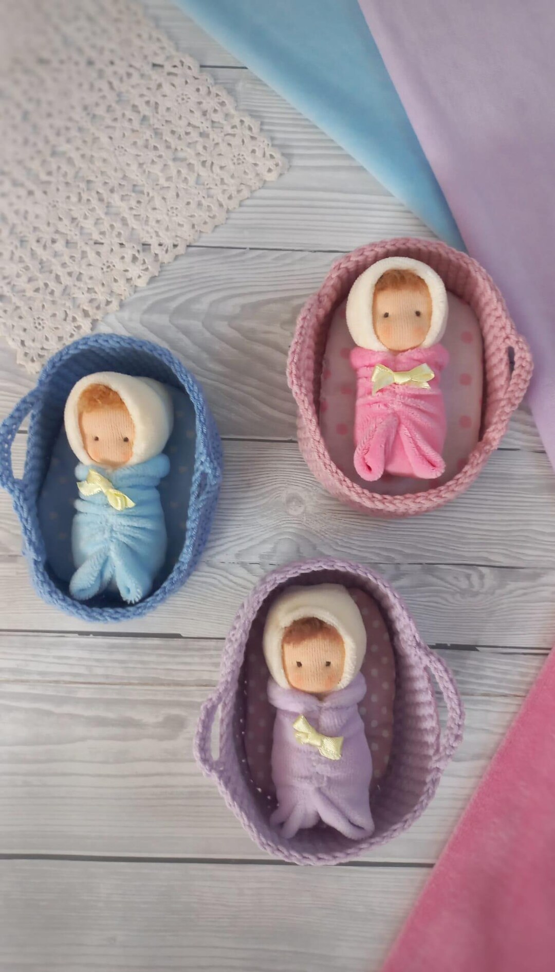 Handmade Mini Sleepy Dolls - 8 Cm (3inches) in Blue, Purple, and Pink ...