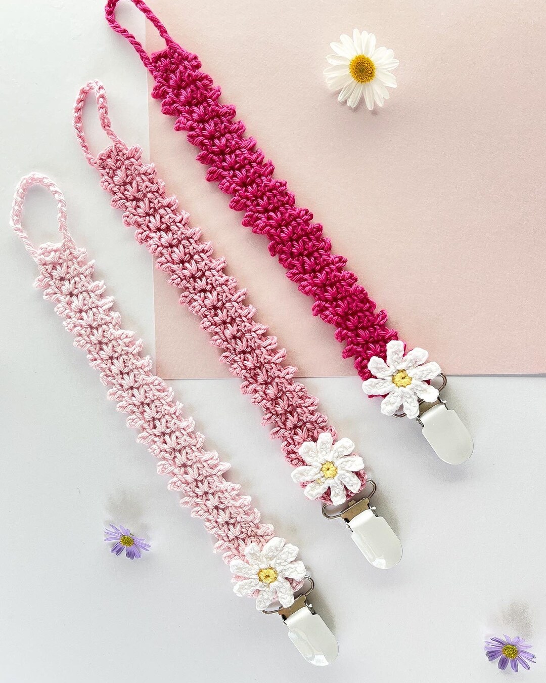 Daisy Dummy Chain Crochet Pattern Pacifier Clip PATTERN - Etsy