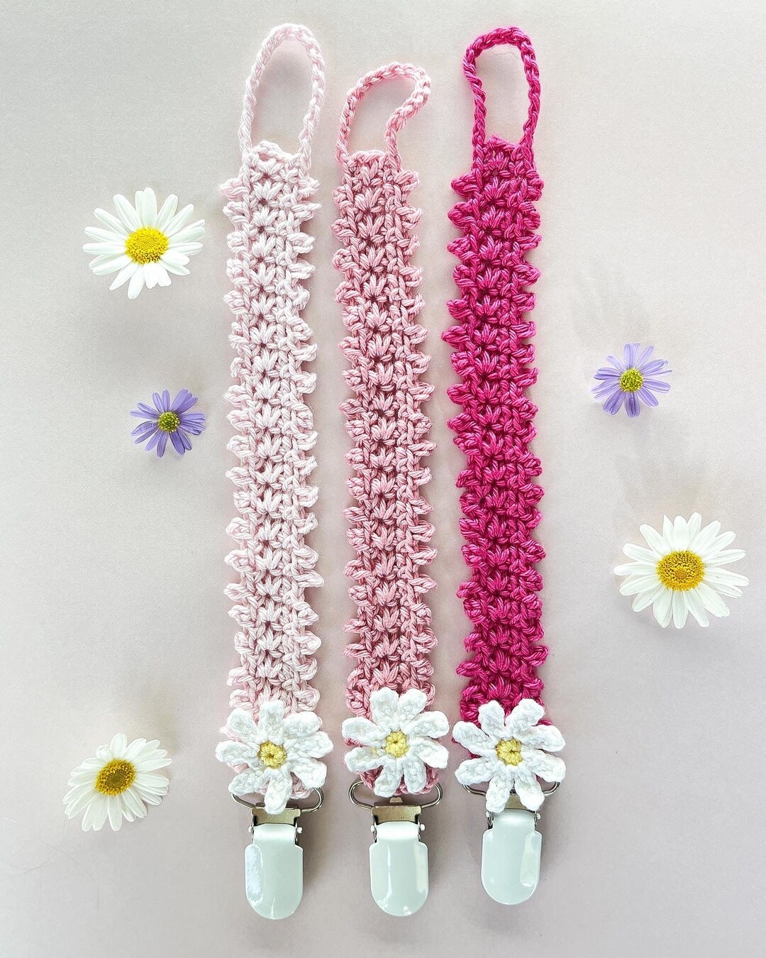 Daisy Dummy Chain Crochet Pattern, Pacifier Clip [PATTERN ONLY] - Etsy