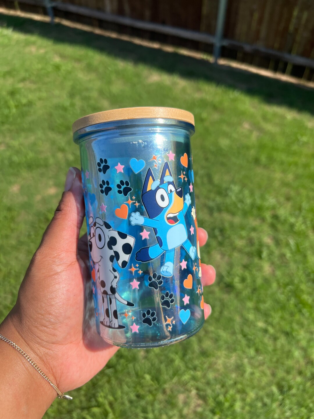 Bluey and Friends Iced Coffee W/ Bamboo Top Glass Libby Cup - Etsy
