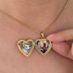 Heart Necklace Locket With Photos, Gold Heart Necklace, Engraved Birth ...