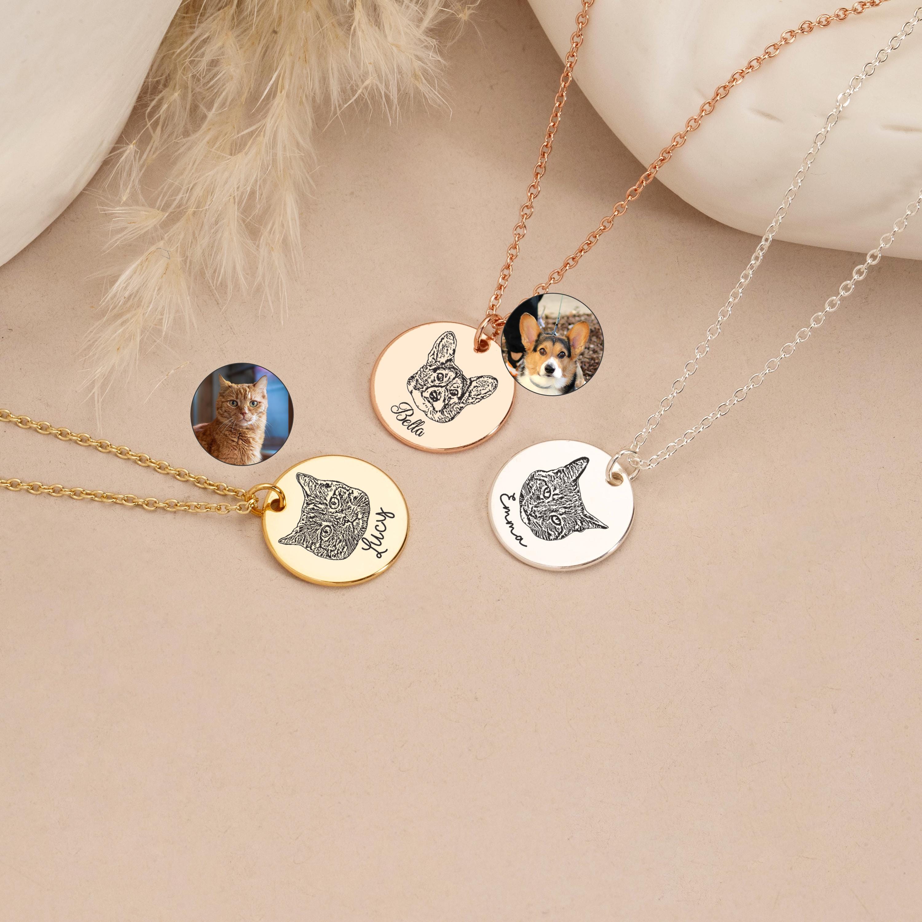 Personalized Pet Portrait Necklace, Engraved Dog Photo Name Necklace ...