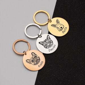 Engraved Pet Portrait Keychain,custom Dog Photo Keyring With Name,cat ...