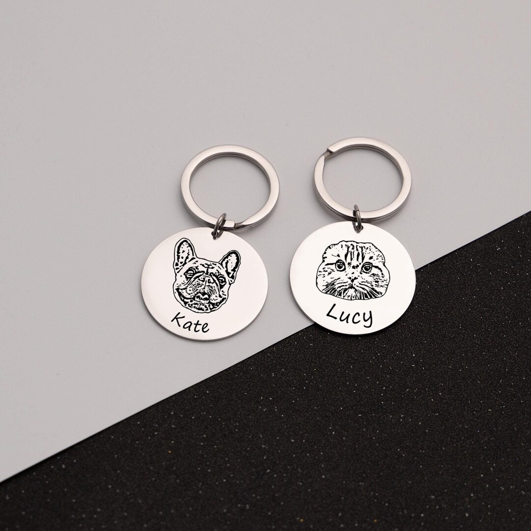 Engraved Pet Portrait Keychain,custom Dog Photo Keyring With Name,cat ...