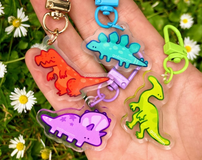 Dinosaur Acrylic Keychain | Cute Dino Clear 1 Inch Double-sided Charm ...