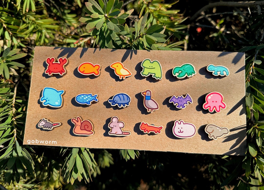 Wooden Animal Pins | Cute Creature Badges Funny Cartoon Gifts Set - Etsy