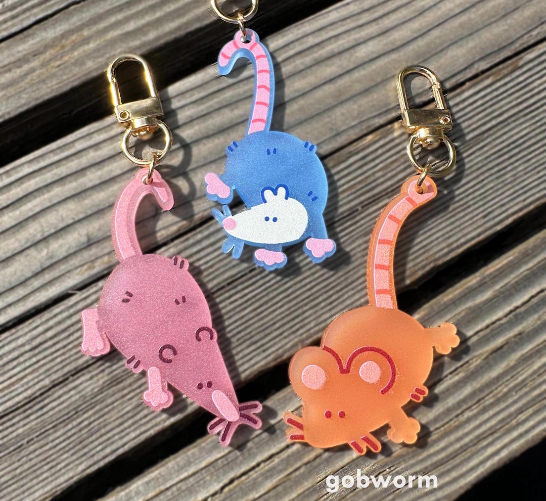 Opossum Mouse Shrew Acrylic Keychain | Cute Rodent Frosted Charm ...