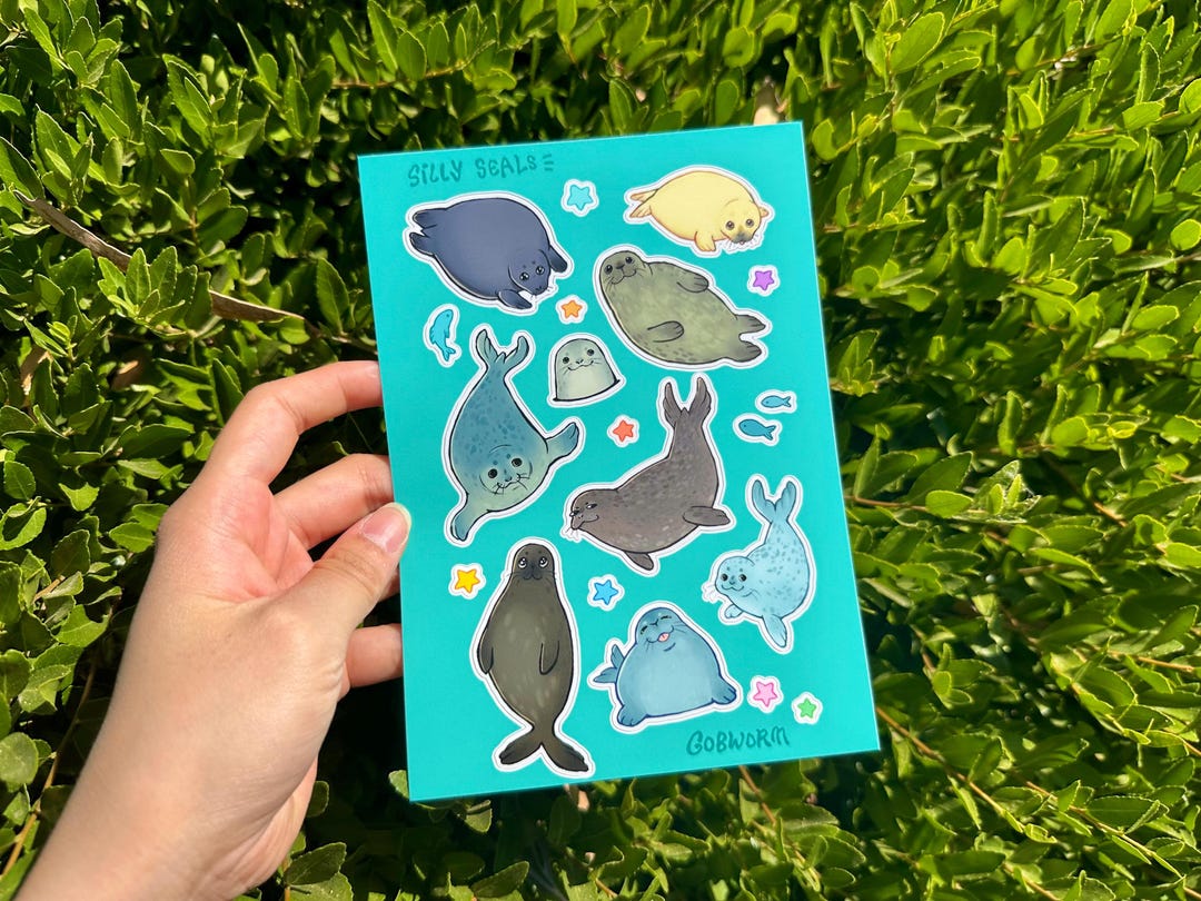 Silly Seals Sticker Sheet | 5"x7" Cute Seal Animal Sea Lion Waterproof ...