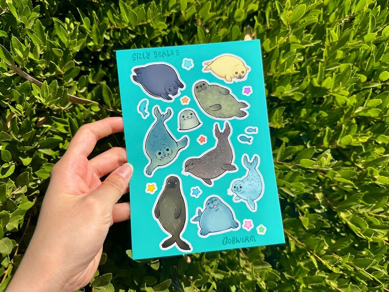 Silly Seals Sticker Sheet | 5"x7" Cute Seal Animal Sea Lion Waterproof ...