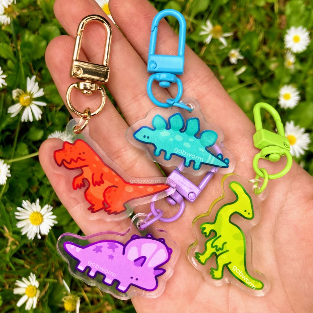 Dinosaur Acrylic Keychain | Cute Dino Clear 1 Inch Double-sided Charm ...