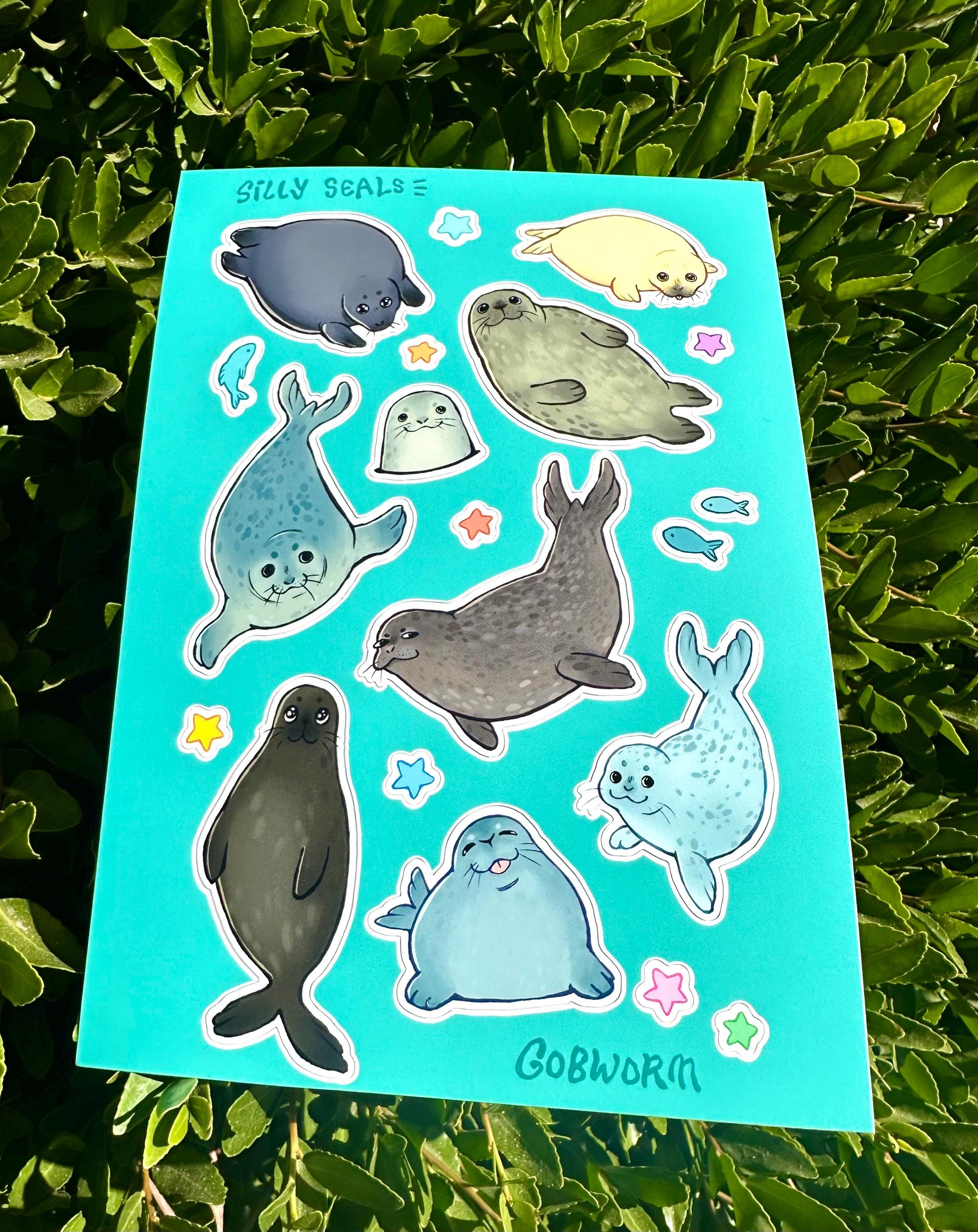 Silly Seals Sticker Sheet | 4"x6" Cute Seal Animal Sea Lion Waterproof ...