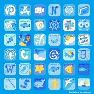 Aquatic App Icons | Hand-drawn Ocean Theme (ios & Android) (digital ...