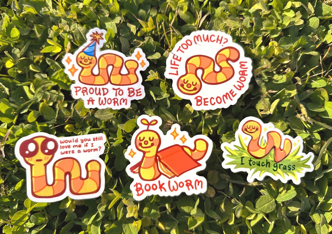 Worm Sticker Set | Funny Meme Bookworm Bug Waterproof Decal Stationery ...