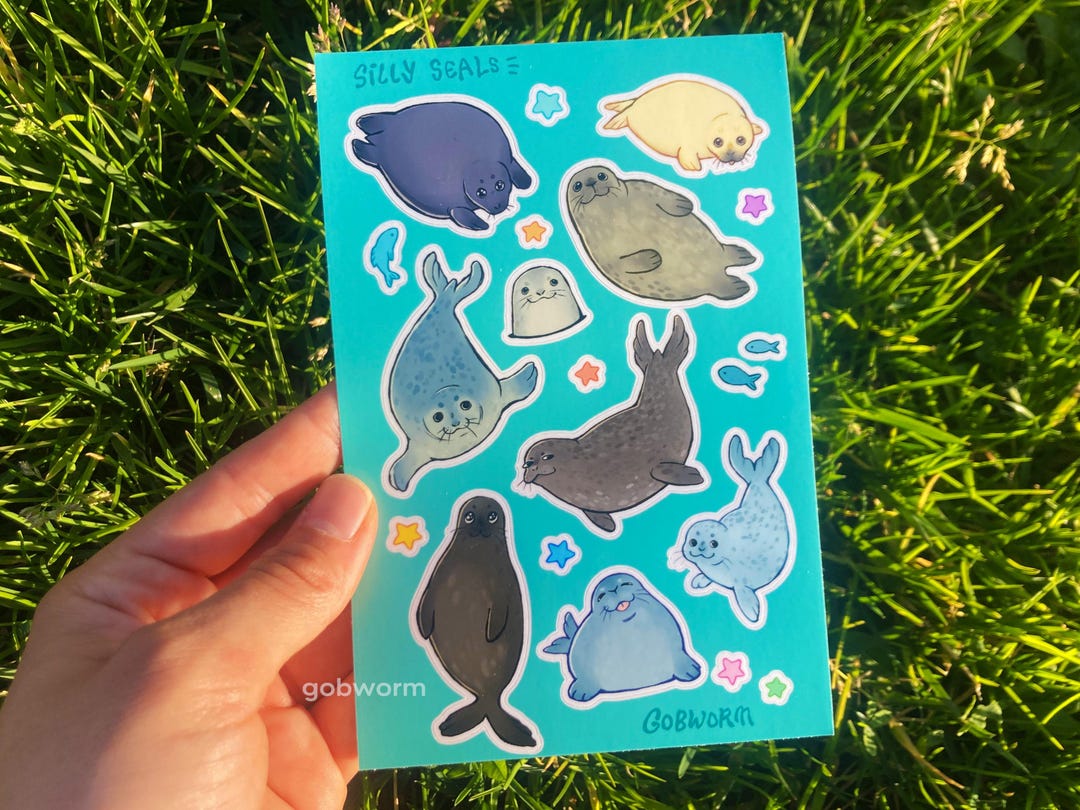 Silly Seals Sticker Sheet | 4"x6" Cute Seal Animal Sea Lion Waterproof ...