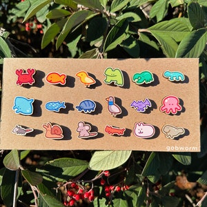 Wooden Animal Pins | Cute Creature Badges Funny Cartoon Gifts Set - Etsy