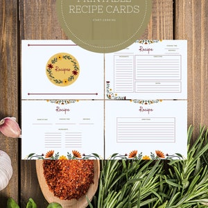 Floral Recipe Cards Recipe Templates Bridal Shower Recipe - Etsy