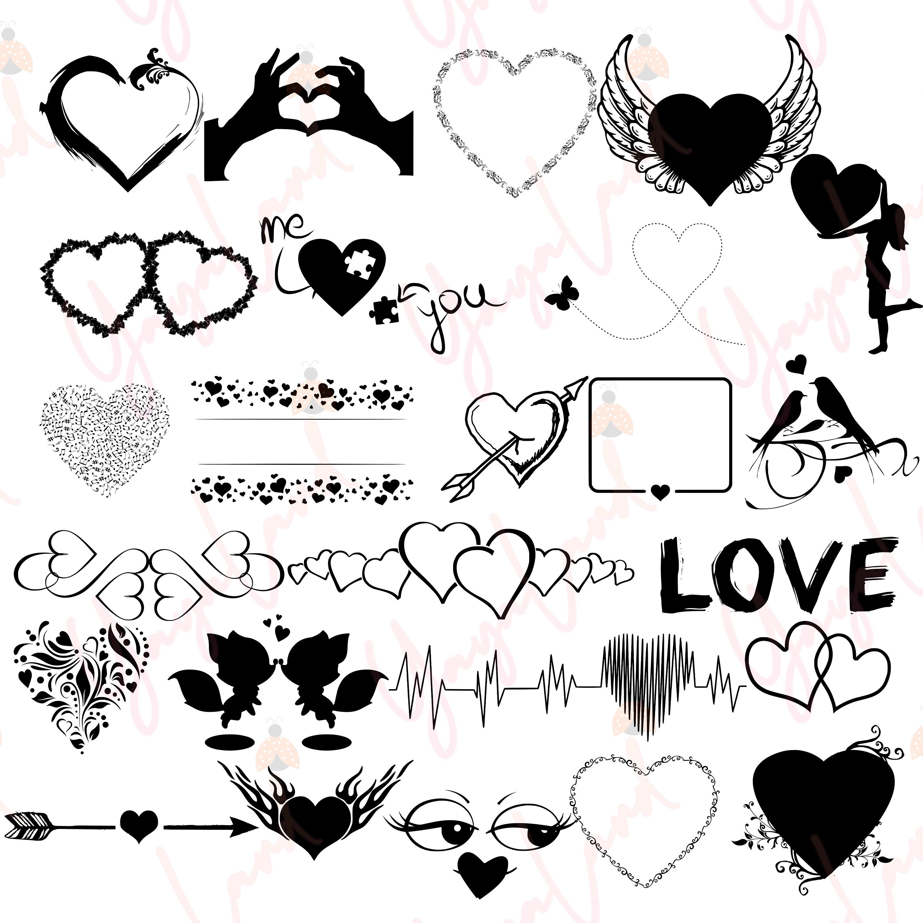 50 Cute Heart SVG Bundle, Love Svg, Double Love Svg, Bird Love Svg ...