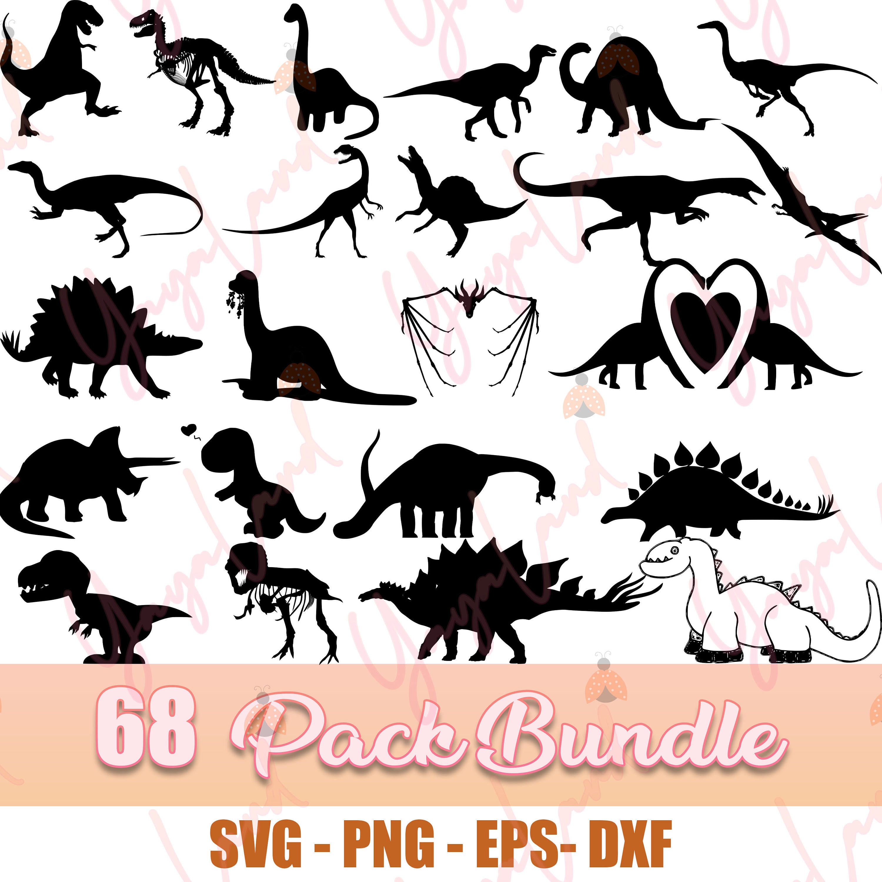 68 Pack Dinosaur SVG Bundle, Dinosaur PNG, Dinosaur EPS, Dinosaur Dxf ...