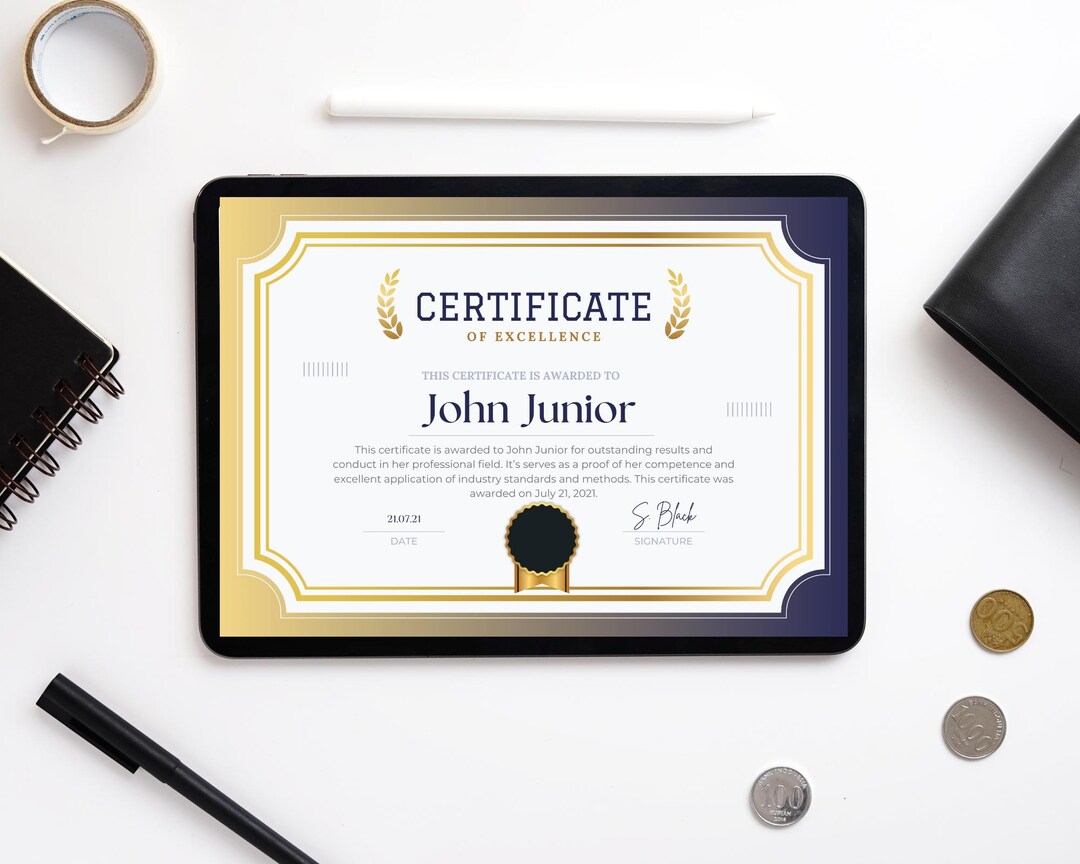 Golden Frame Modern Elegant Certificate of Excellence, Stylish ...