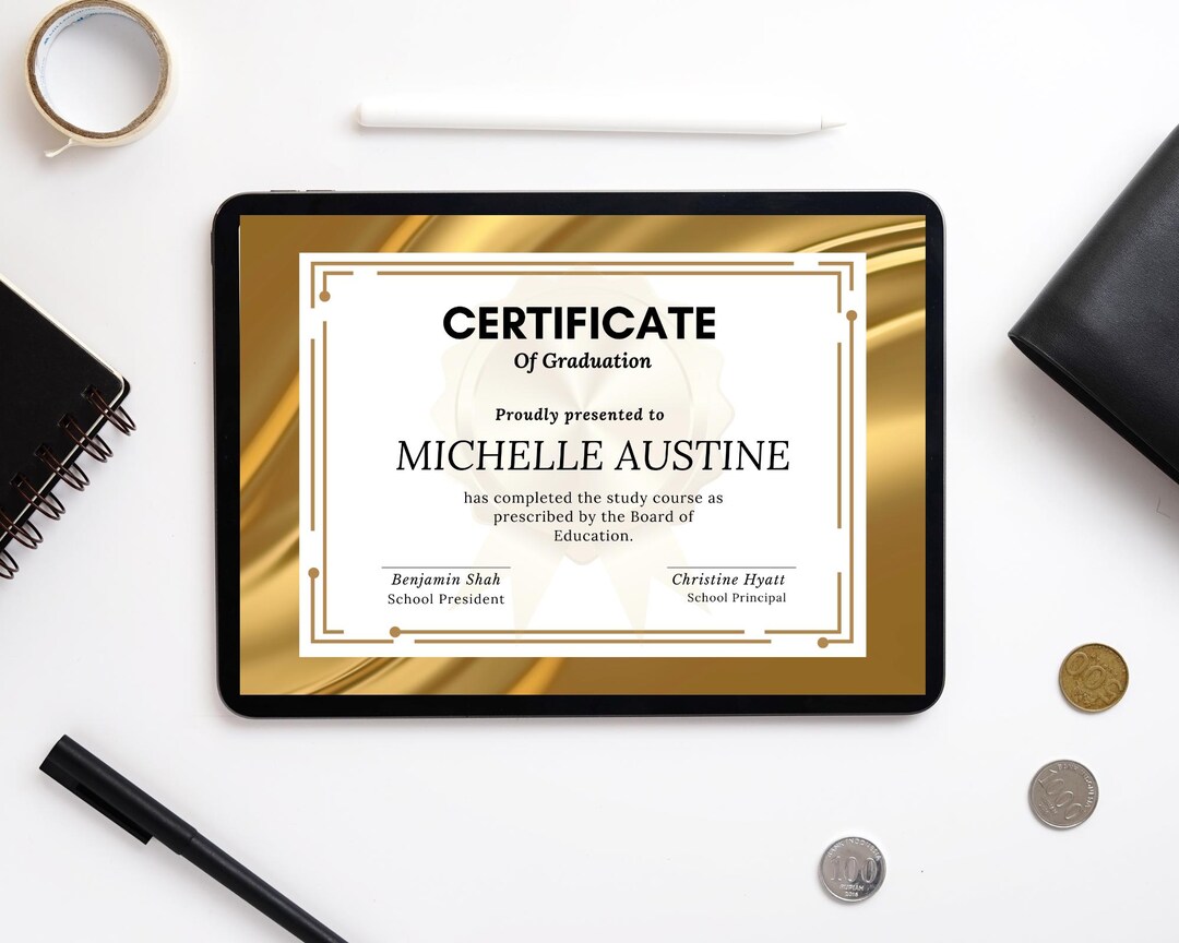 Gold and White Graduation Certificate, Elegant Modern Design, Perfect ...