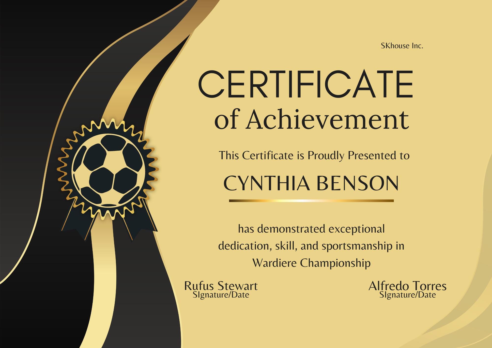 Black and Gold Simple Sport Certificate A4, Elegant Athletic ...