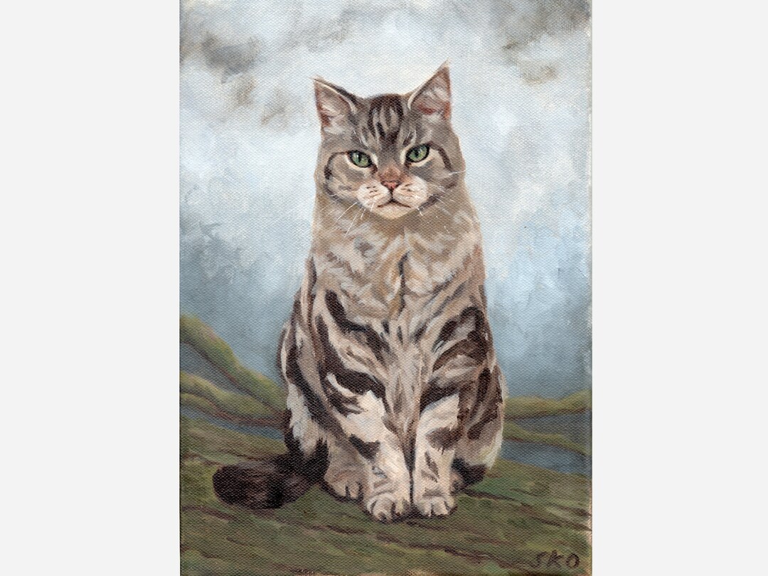 Cat Original Oil Painting on Canvas | Hand Painted | A4 | Tabby Cat ...