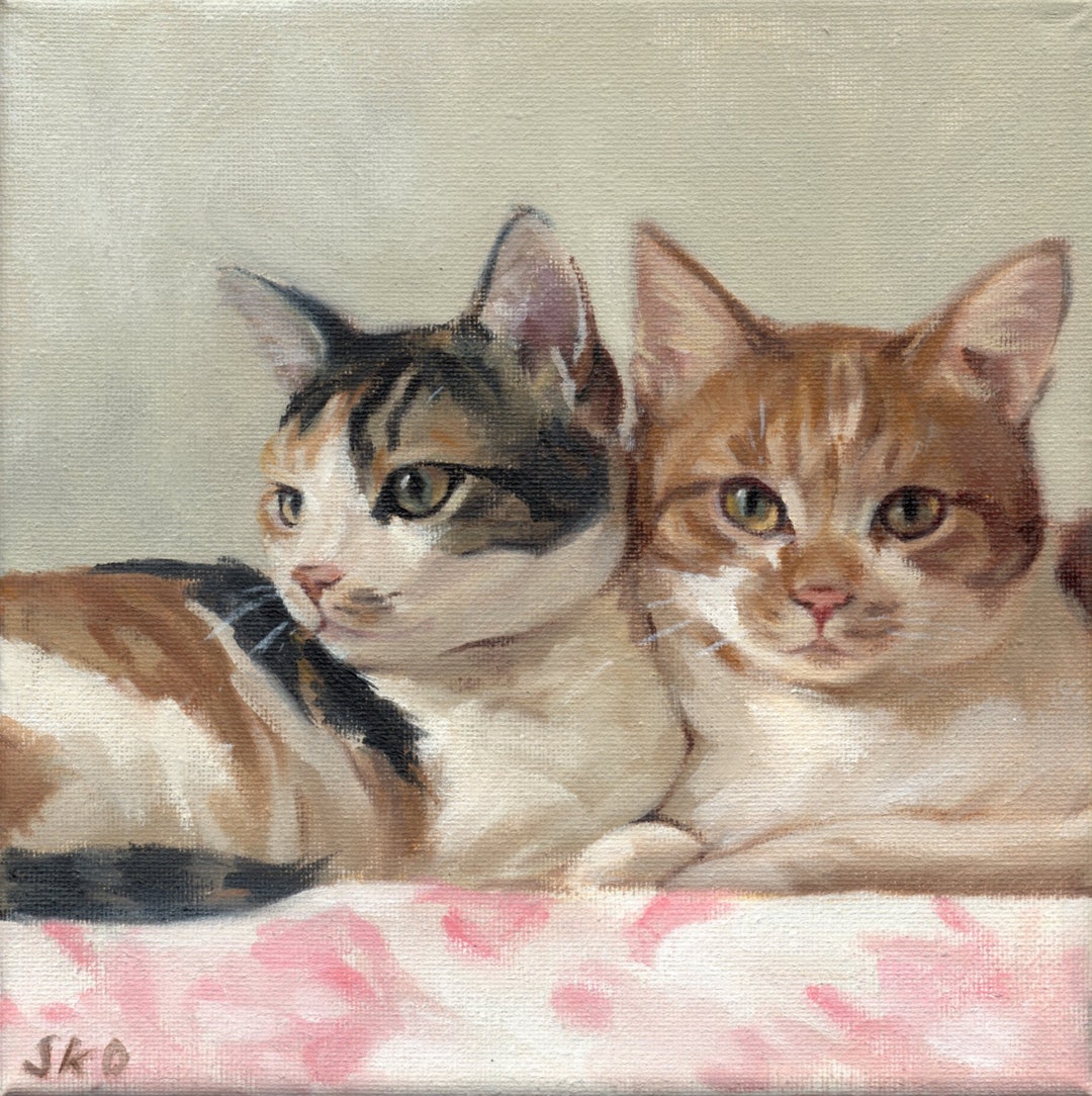 Two Cats Oil on Canvas Original Oil Painting 20x20cm - Etsy
