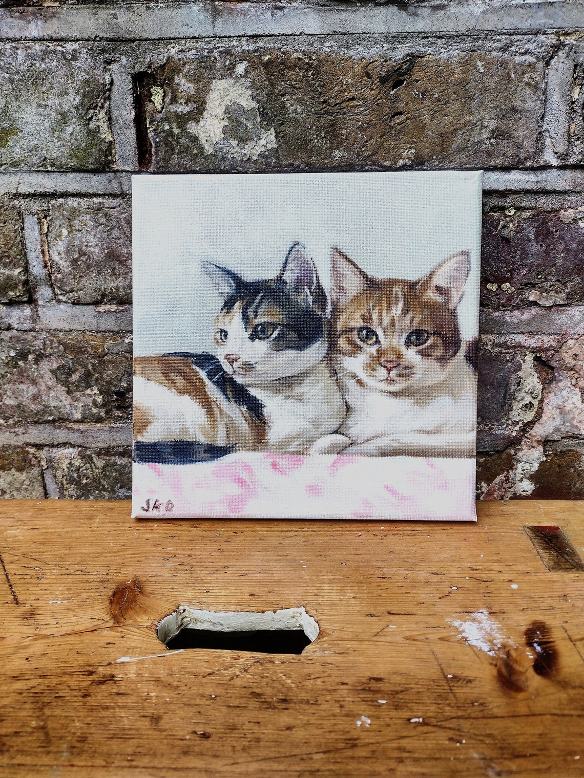 Two Cats Oil on Canvas Original Oil Painting 20x20cm - Etsy