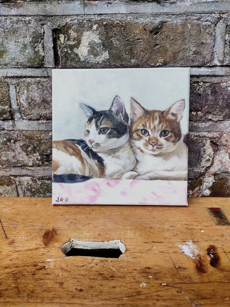 Two Cats Oil on Canvas Original Oil Painting 20x20cm - Etsy