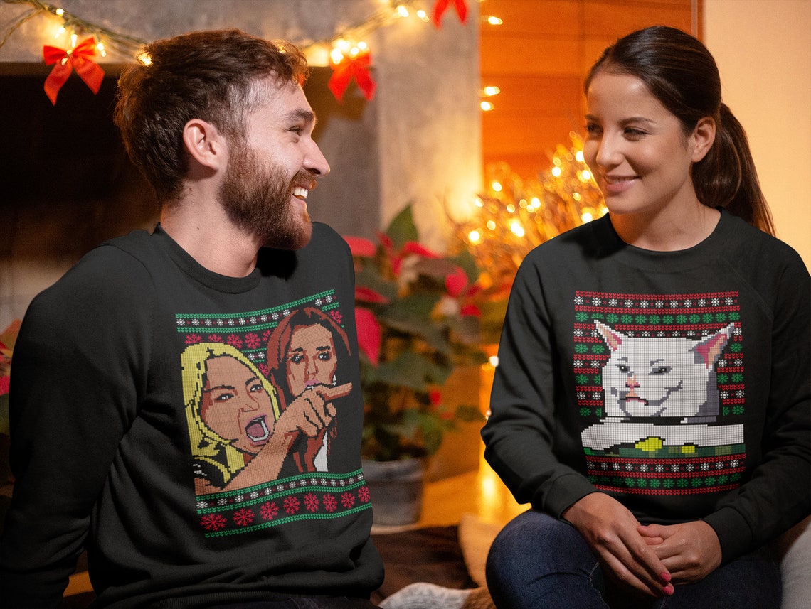 Matching Couples Sweatshirt, Yelling at Cat Meme, Ugly Christmas ...
