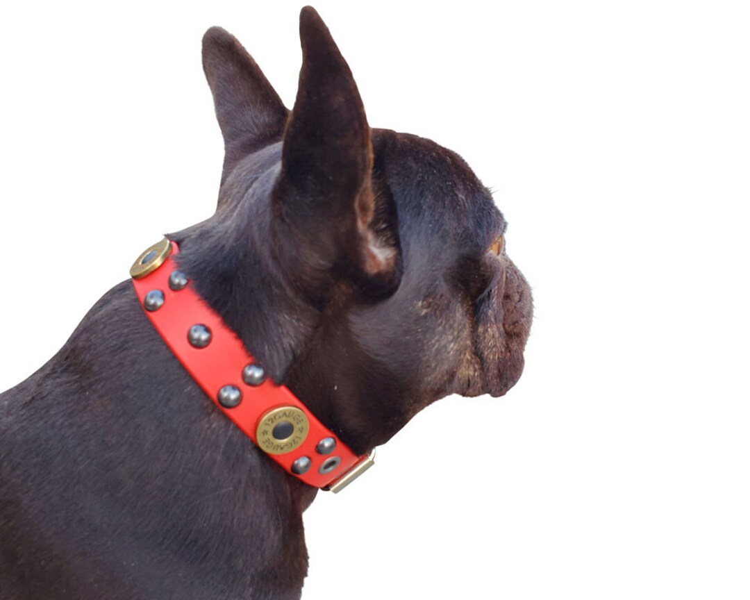 1" Red Biothane Shotgun Shell French Bulldog Collar - Shotgun Shell ...