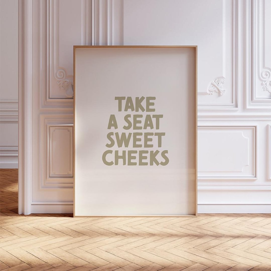 Funny Bathroom Sign: Cream & Olive Green Cheeky Print (digital Download ...
