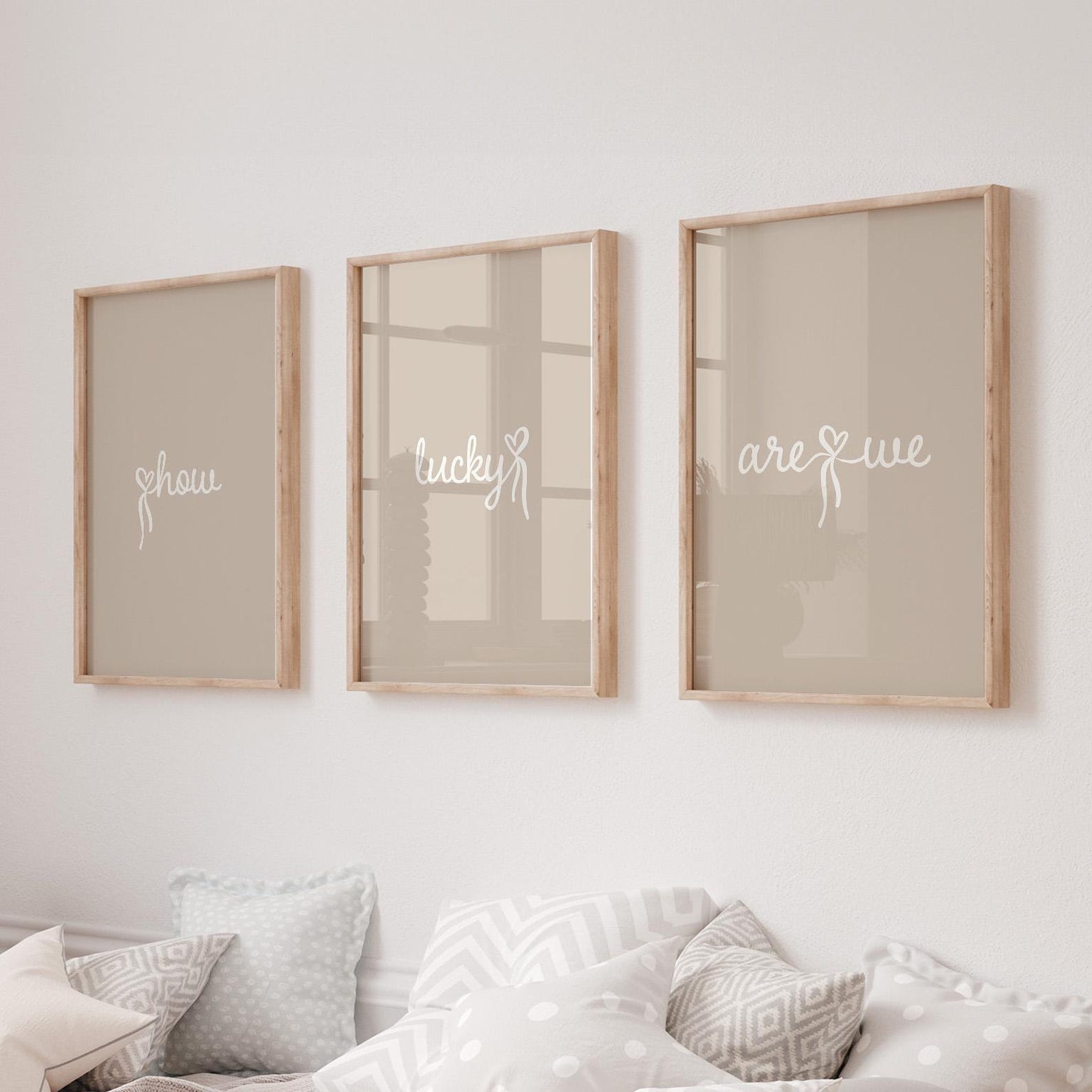 Warm Beige Set of 3 Wall Art Boho Minimalistic Poster How Lucky Are We ...