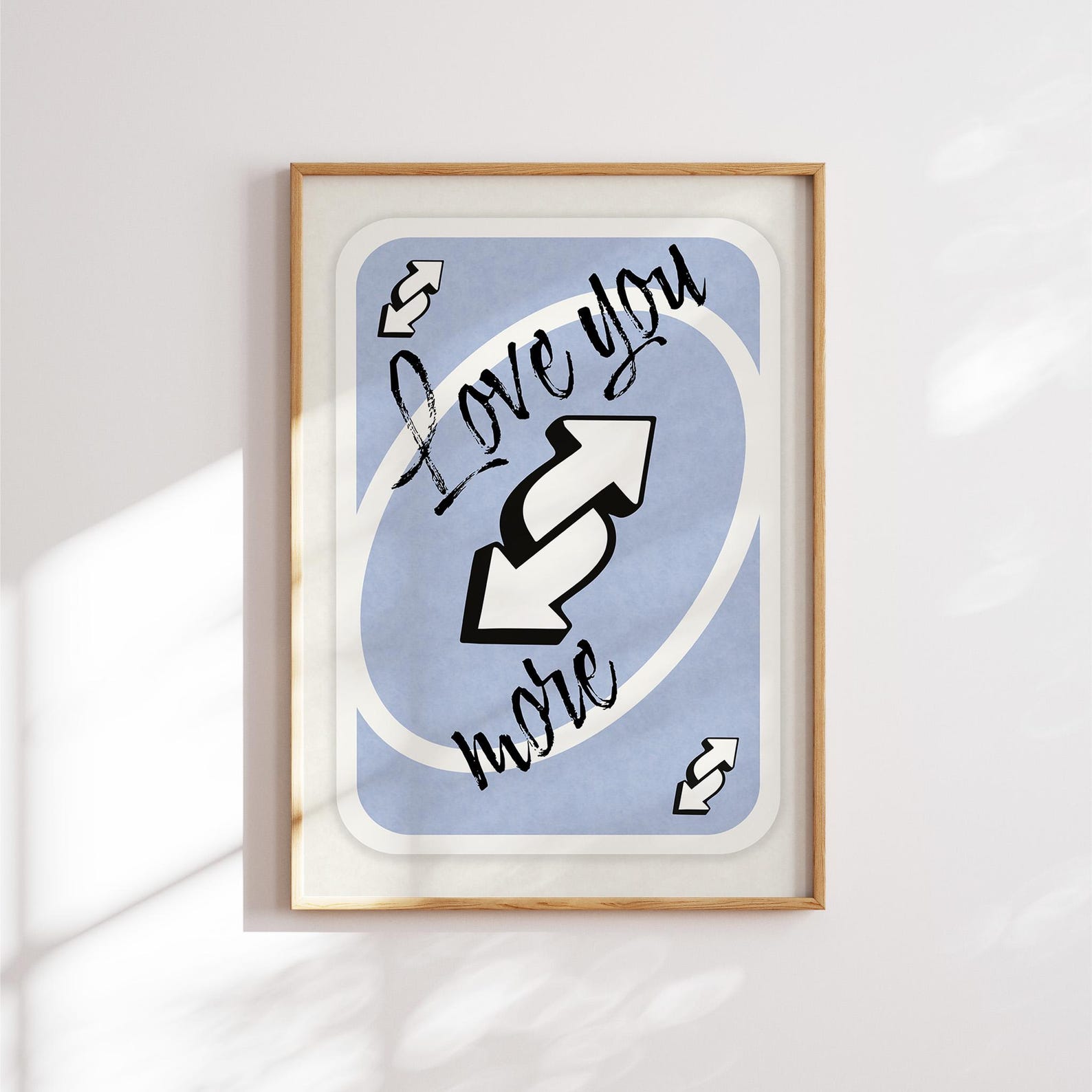 Love You More Print Pastel Blue Retro Wall Art Printable Playing Uno ...