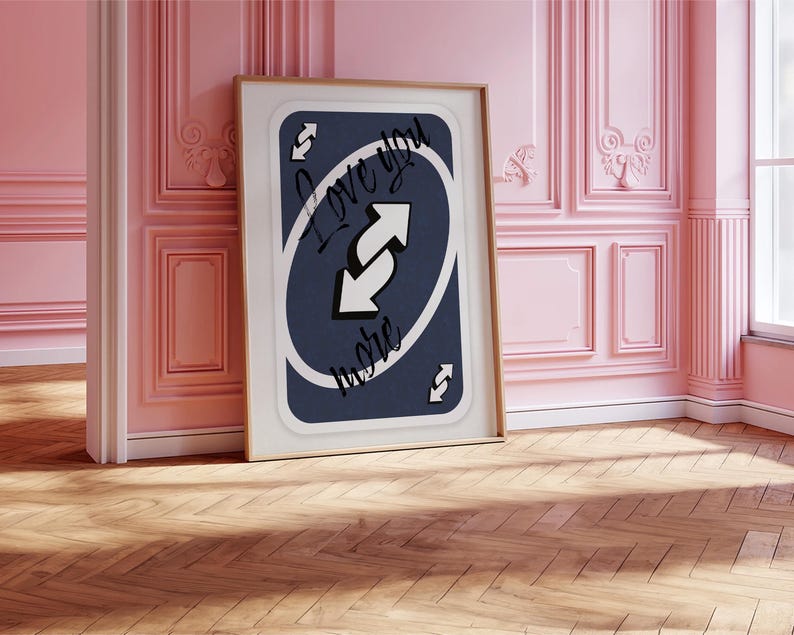 Love You More Print Navy Blue Retro Wall Art Printable Playing Uno Card ...