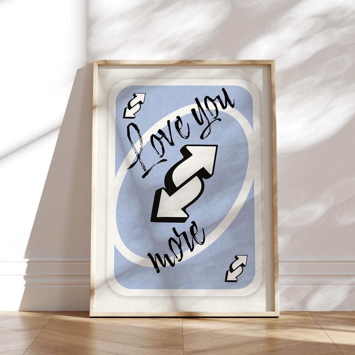 Love You More Print Pastel Blue Retro Wall Art Printable Playing Uno ...