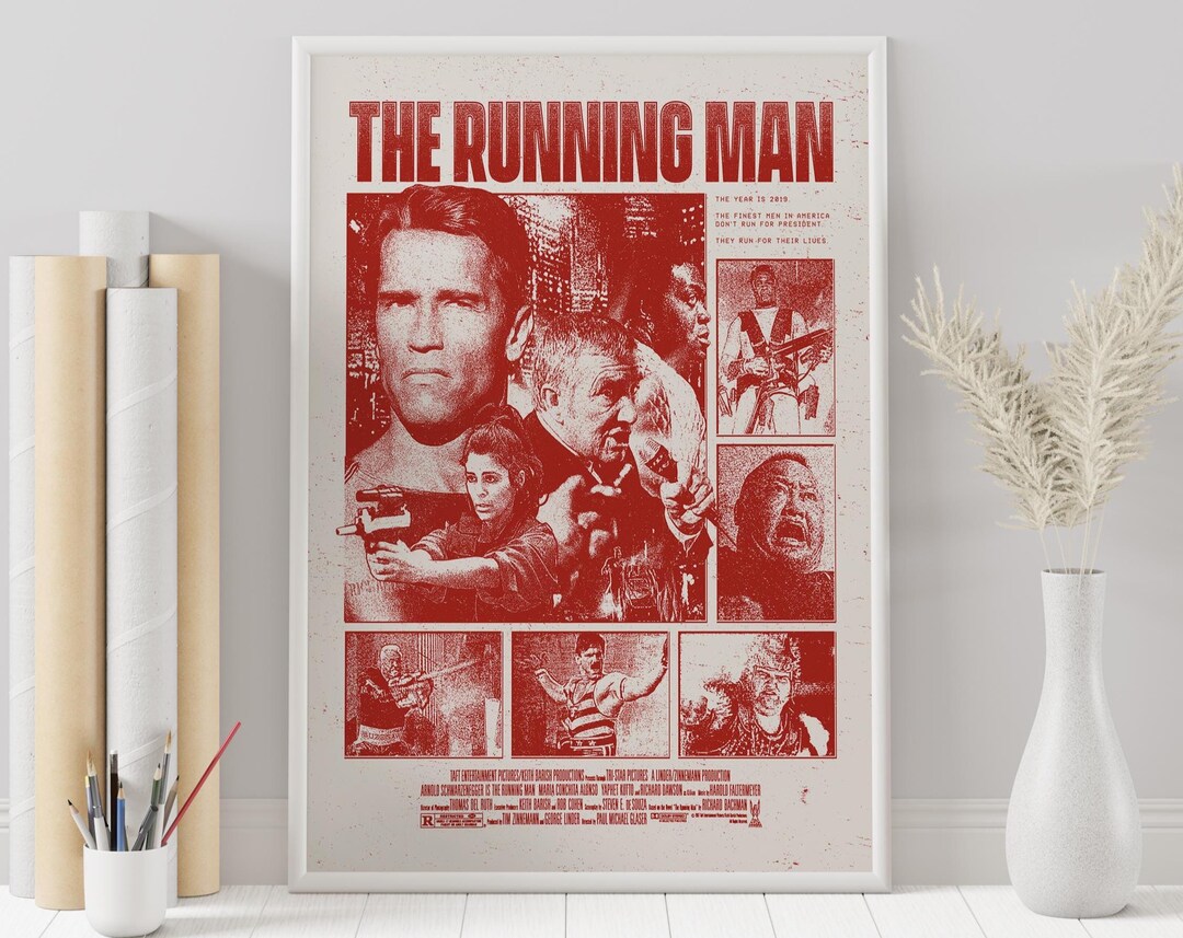 The Running Man (1987) Movie Poster: Vintage Film, Minimalist Retro ...