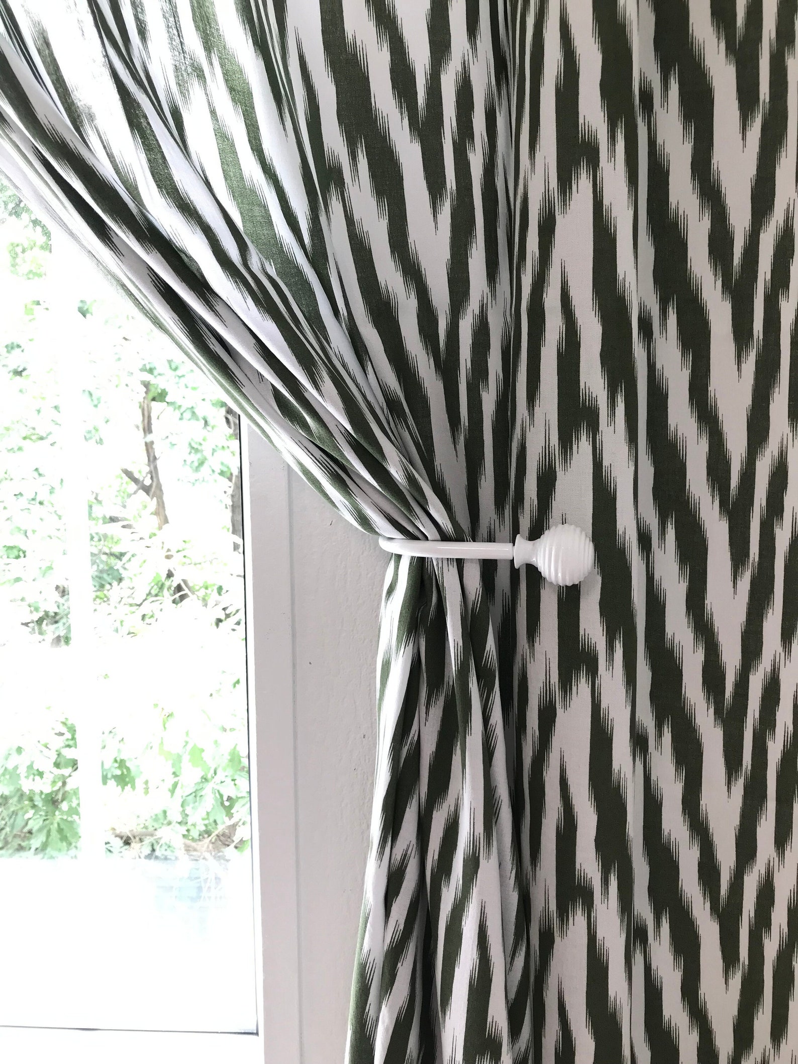 White and Green Cotton Staple Curtains, Two-tone Design Translucent ...