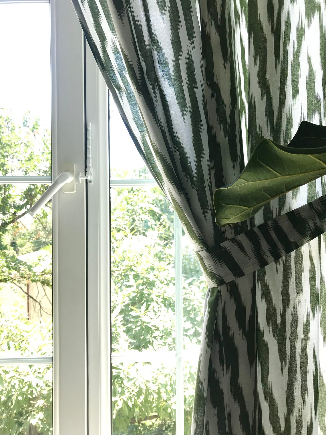 White and Green Cotton Staple Curtains, Two-tone Design Translucent ...