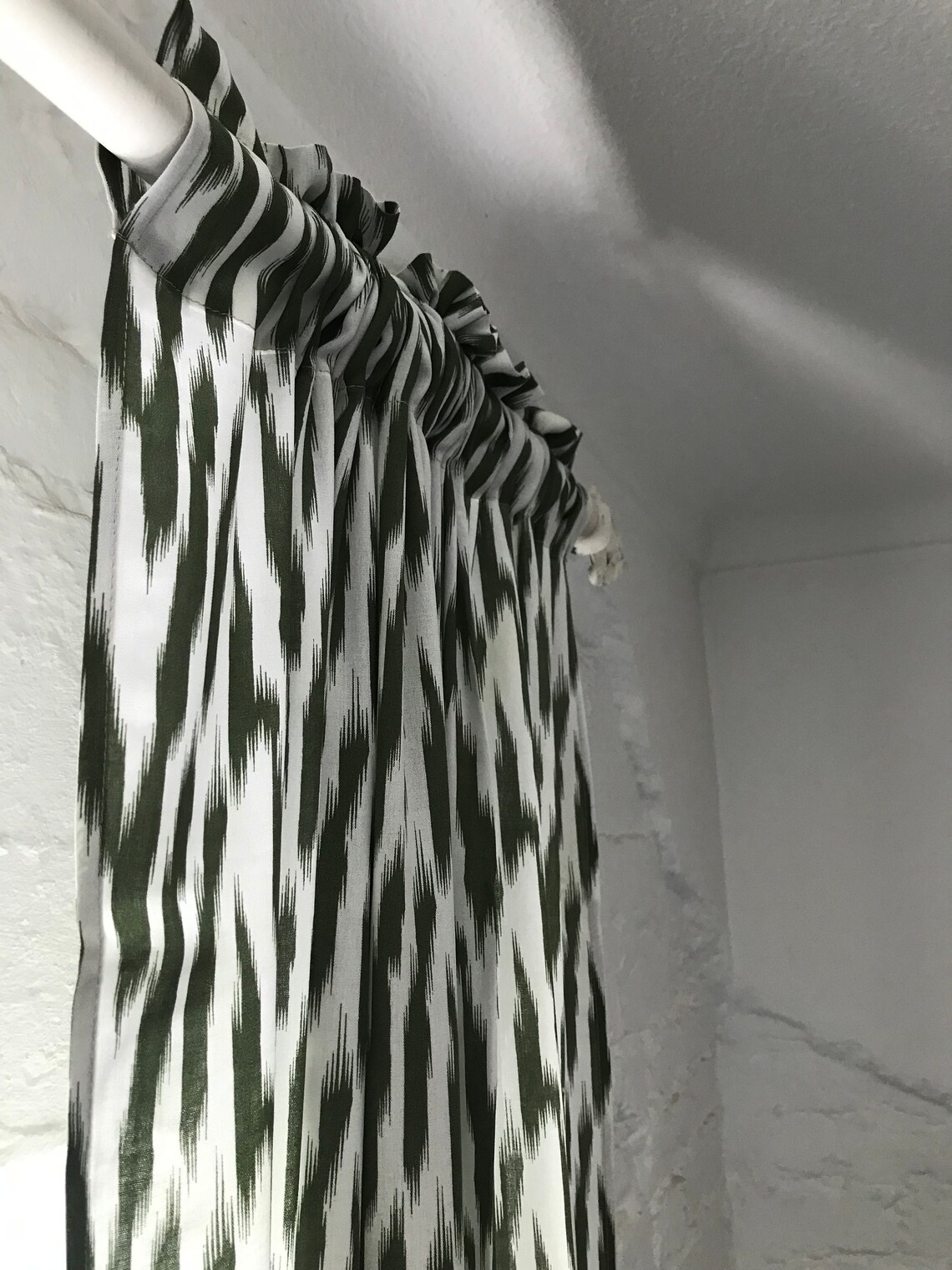 White and Green Cotton Staple Curtains, Two-tone Design Translucent ...