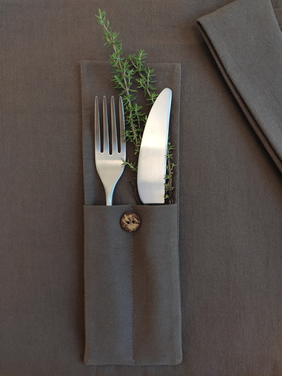 Matt Brown 100% Cotton Сutlery Pocket, Heavy-weight Cotton Silverware ...