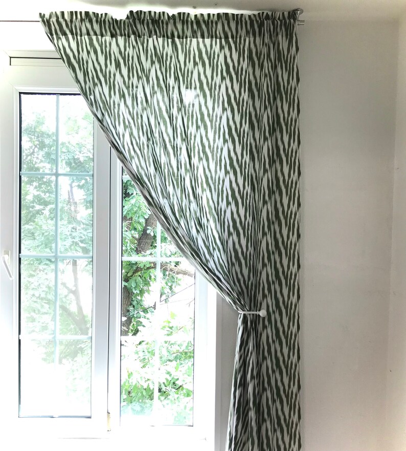 White and Green Cotton Staple Curtains, Two-tone Design Translucent ...
