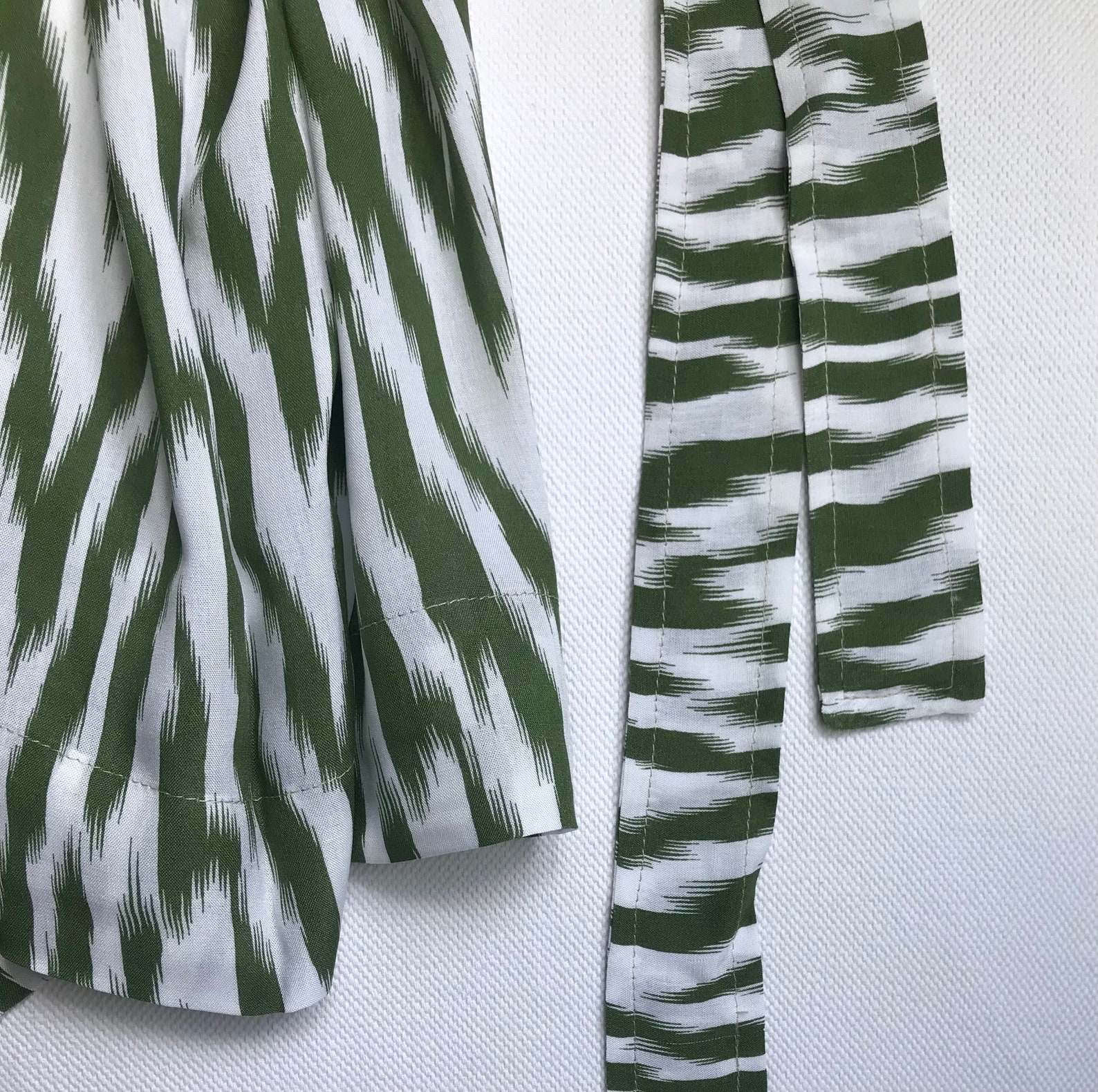 White and Green Cotton Staple Curtains, Two-tone Design Translucent ...