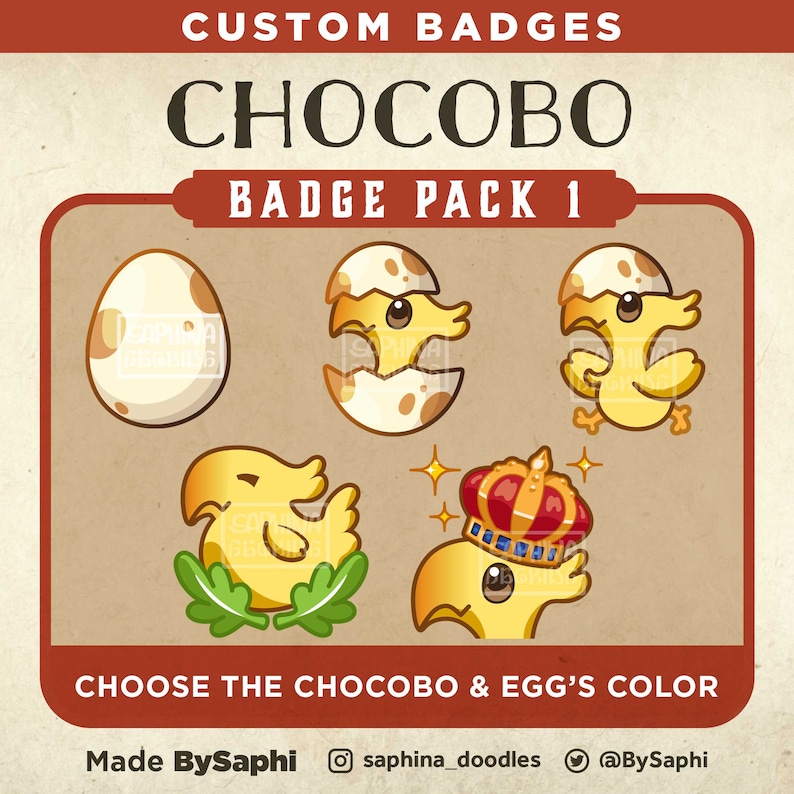 Color Customized FFXIV Chocobo Sub Bit Badge Pack 1 | Chocobo and Egg ...
