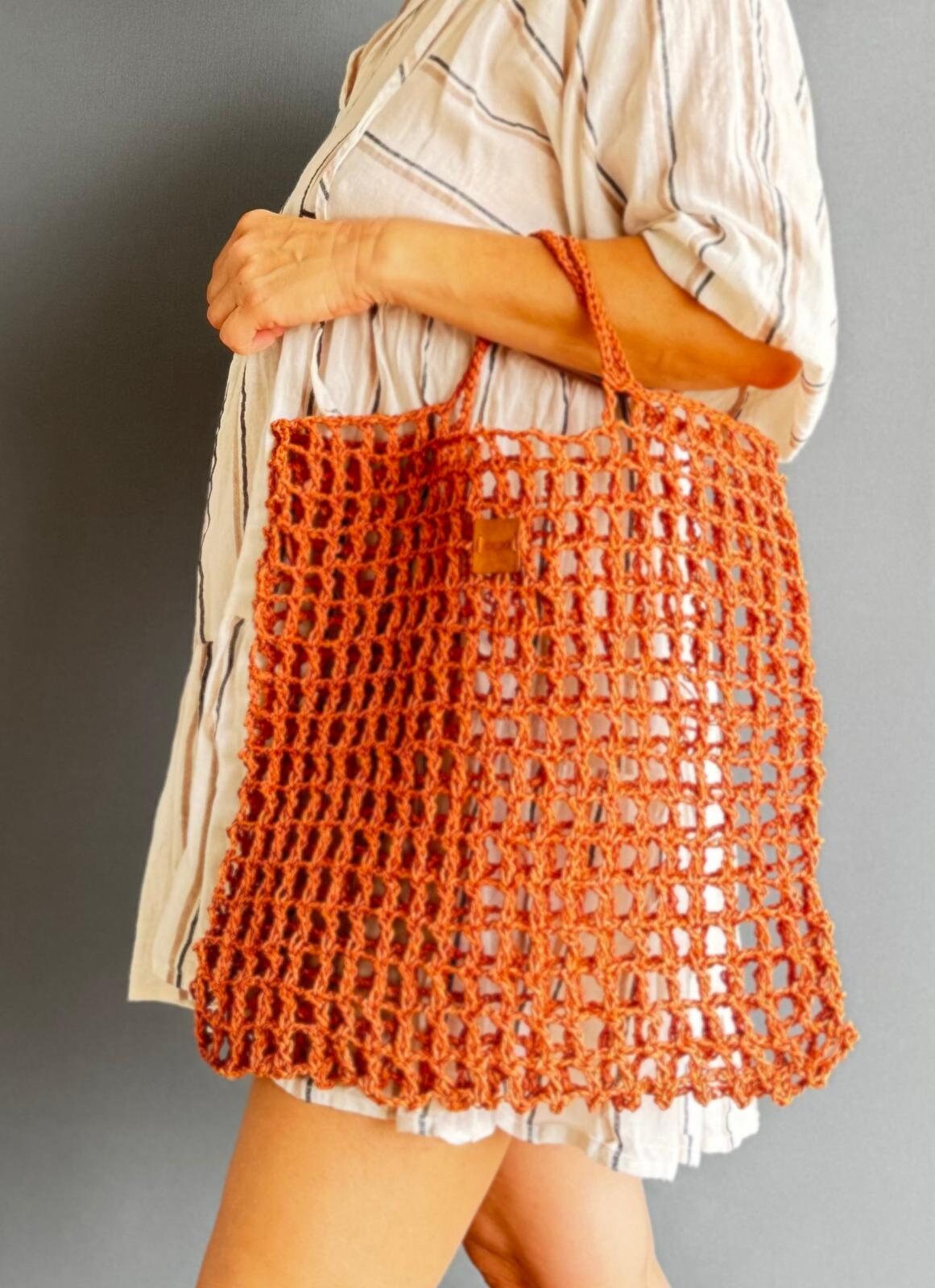 Crochet Fishnet Paper Yarn Tote Bag, Shopping . - Etsy