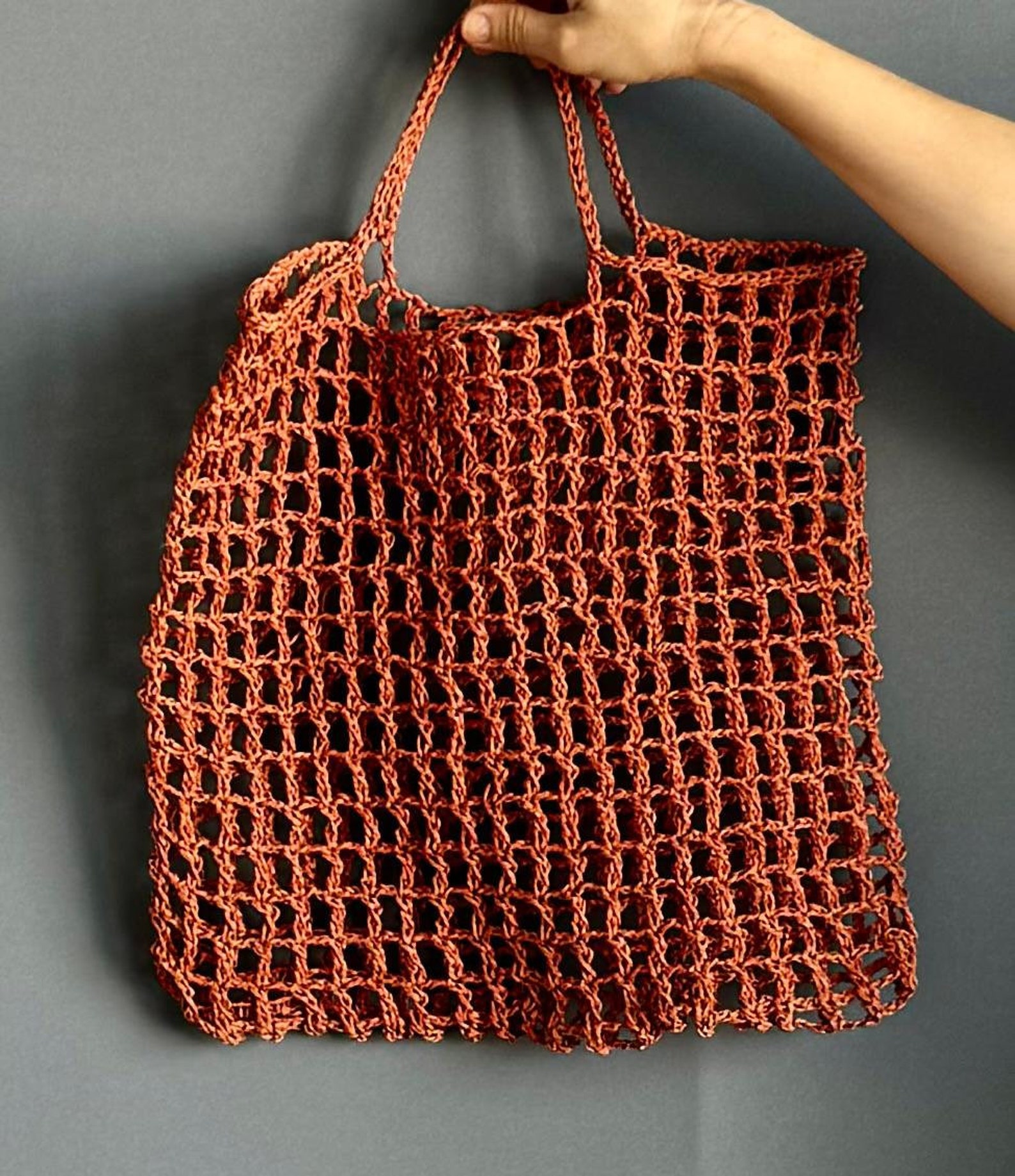 Crochet Fishnet Paper Yarn Tote Bag, Shopping . - Etsy